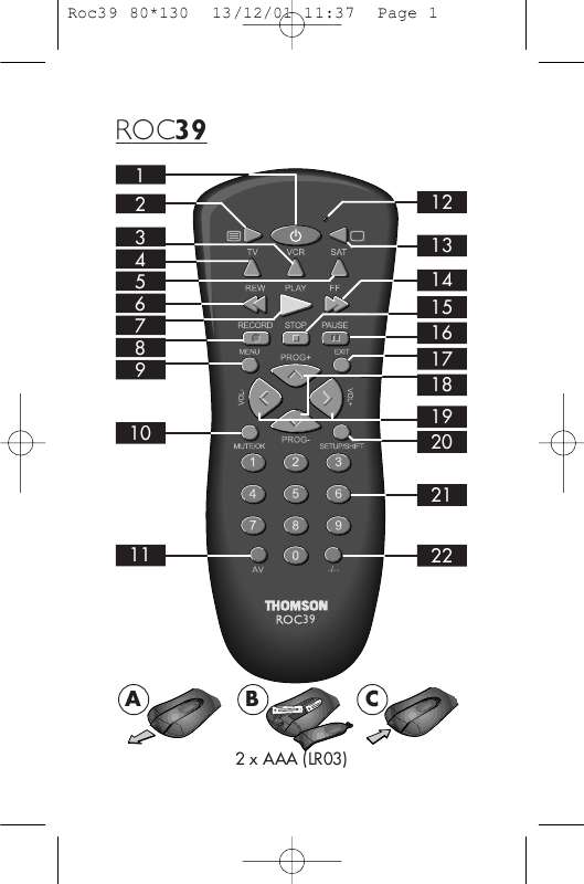 Notice THOMSON ROC 39 - télécommande Trouver une solution à un problème THOMSON ROC 39 mode d ...